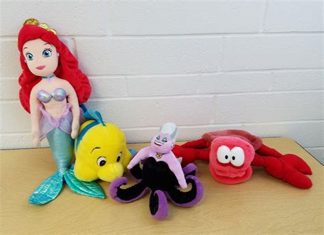 Disney Little Mermaid Ariel Flounder Sebatian Ursula Plush Lot Of 4