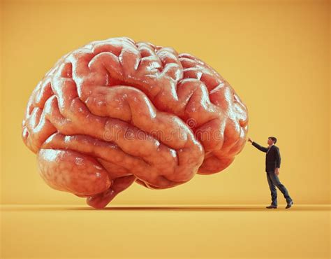 Man Touching A Huge Human Brain Mental Capacity Cognitive Processing And Human Interaction