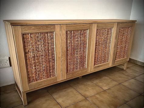 Server Unit 4 Solid Wood With Rattan Door Unit