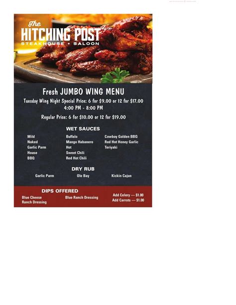 Online Menu Of The Hitching Post Steakhouse And Saloon Restaurant Kingwood West Virginia