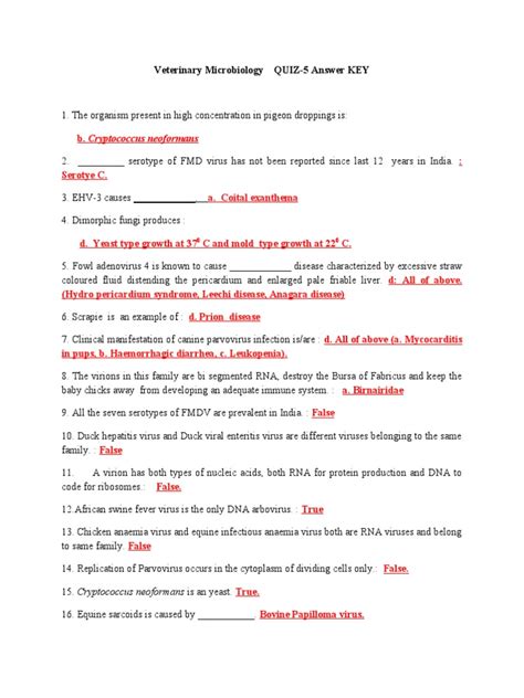 Answer Key Quiz 5 Pdf Virus Infection