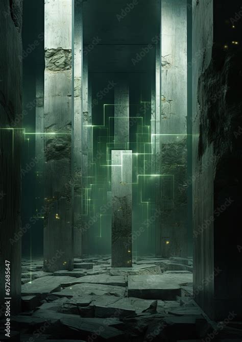 Underground Corridor With Massive Columns An Empty Hallway In An