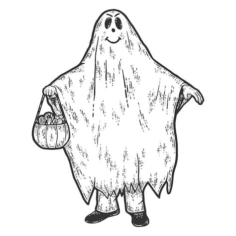 Premium Vector Halloween Ghost Costume Sketch Scratch Board Imitation