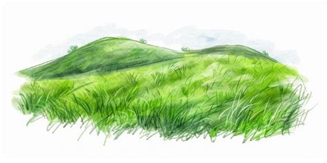 Green Grass Field On Small Hills Meadow Alkali Lye Grassland Sketch Illustration Premium Ai