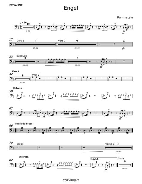 Engel Rammstein Sheet Music For Trombone Solo