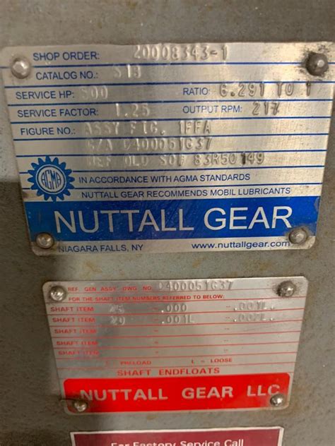 Nutall Gear Reducer Service Hp 500 217 Op Rpm 6 291 1 Ratio