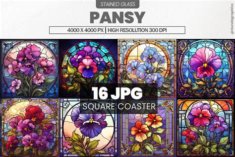 Pansy Stained Glass Square Coaster Graphic By Hurairagraphics · Creative Fabrica