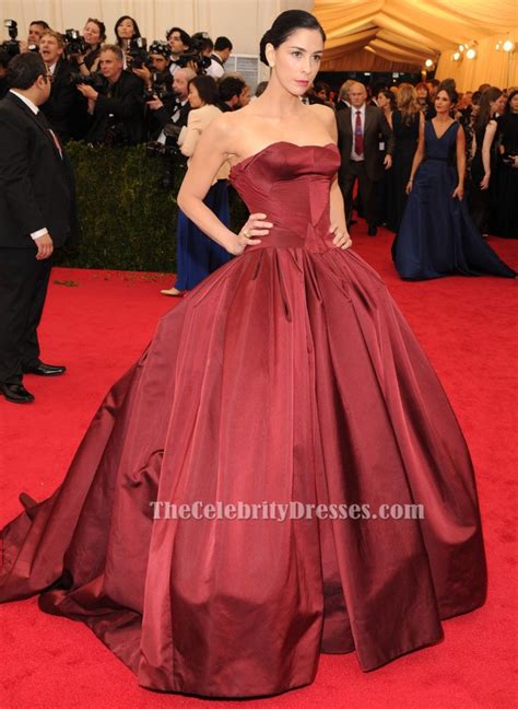 Sarah Silverman Burgundy Ball Gown Quinceanera Dress 2014 Met Gala Red