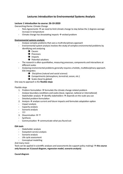 Lectures Introduction To Environmental System Analysis Esa Integrates