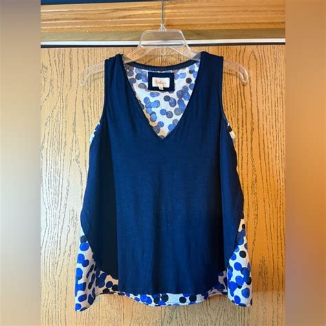 Deletta Tops Anthropologie Deletta Navy Blue White Polka Dot Vneck