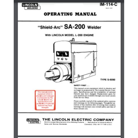 Lincoln Sa 200 L 200 Short Hood Gas Engine Welder Owners Manual 1987 12