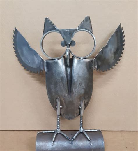 Metal Owl Sculpture From Recycled Materials Owl Yard Art Junk Metal
