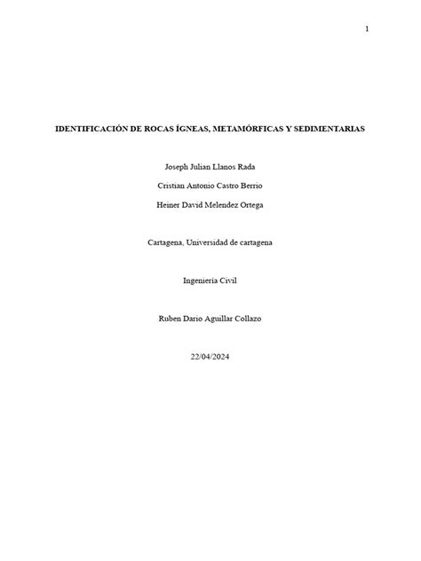 Identificación De Rocas Ígneas Metamórficas Y Sedimentarias Pdf