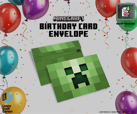 Printable Minecraft Birthday Card Envelope Set Foldable 5x7