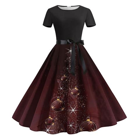 Jsaierl Womens Christmas Dresses Classic Tea Dress Short Sleeve Swing