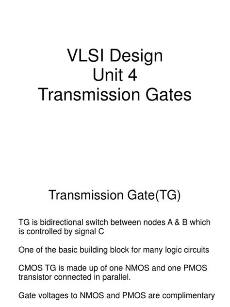 Vlsi Design Unit 4 Transmission Gates Pdf Cmos Logic Gate