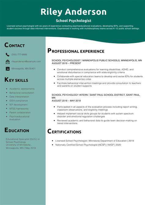 Undergraduate Psychology Student Resume