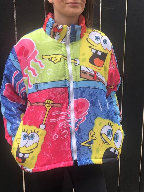 Vintage Cropped Spongebob Puffer Coat Etsy