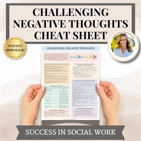 Challenging Negative Thoughts Cheat Sheet Self Growth Cbt Tool