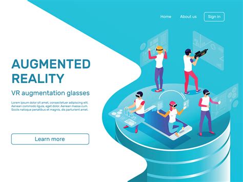 Isometric 3d People Learning And Working At Augmented Reality Headset