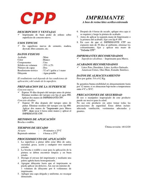 Imprimante Cpp Fichatecnica Pdf Pintar Hormigón