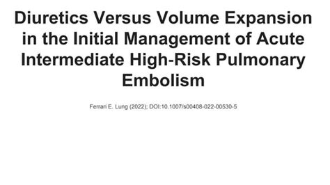 Diuretics Versus Volume Expansion In The Initial Management Journal
