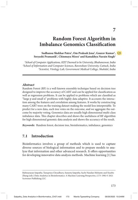 Pdf Random Forest Algorithm In Imbalance Genomics Classification