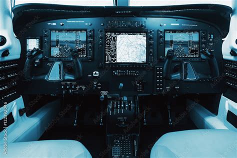 Small Private Motor Air Plane Dashboard Inside The Cabin Aircraft
