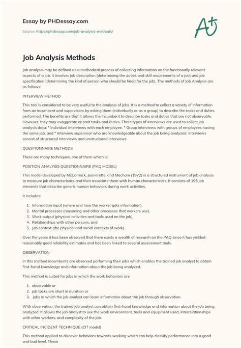 Job Analysis Methods