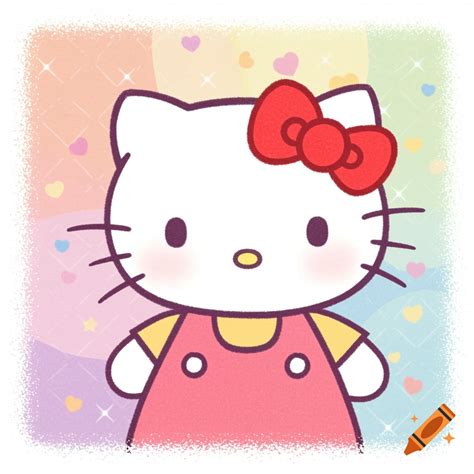 Hello Kitty In Pink Overalls And Red Bow Against A Colorful Background