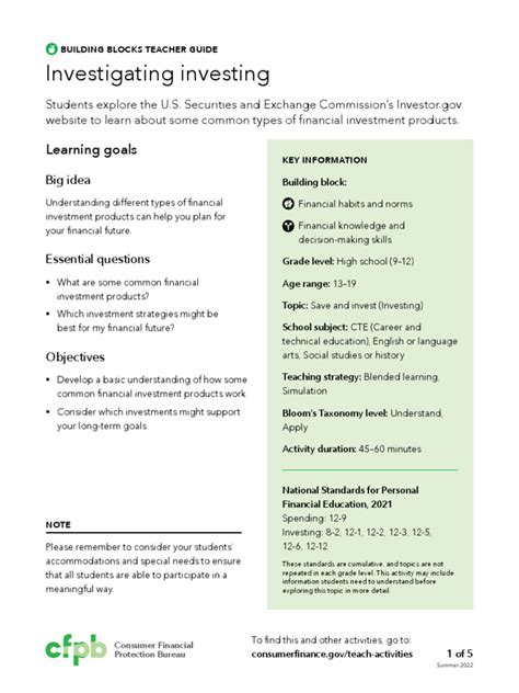 Cfpb Building Block Activities Investigating Investing Guide Pdf