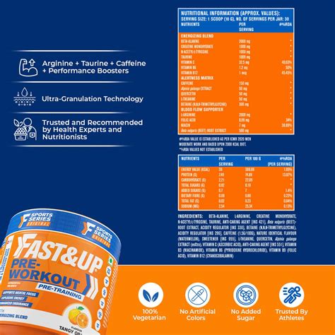 Buy Fastandup Pre Workout Supplement 30 Servings Orange Flavour Pre Workout Supplement Men