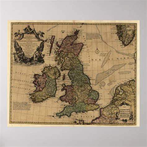 Vintage Map Of The British Isles 1700s Poster Zazzle