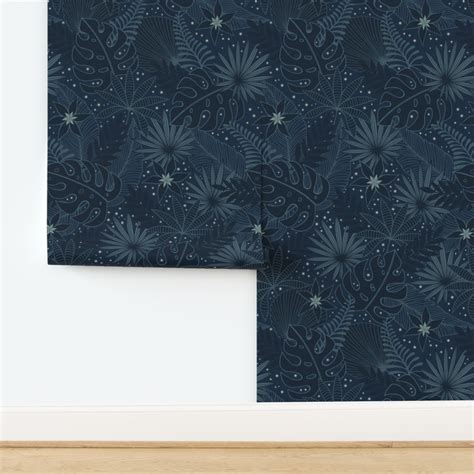 Tropical Night Sky Navy Blue Large Scale Wallpaper Spoonflower