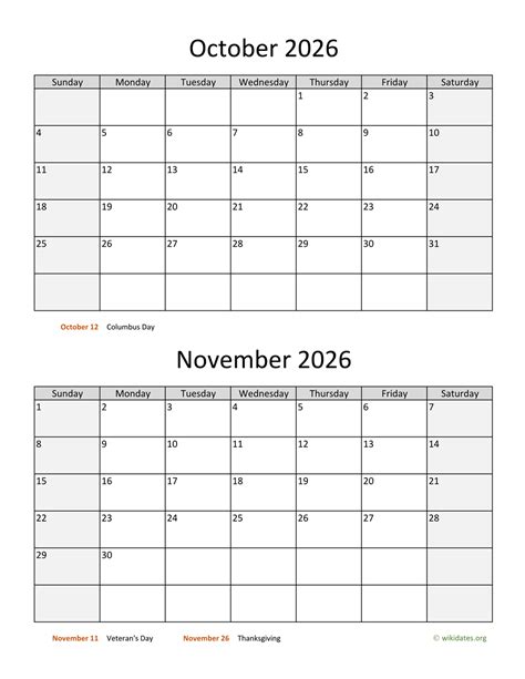 October And November 2026 Calendar