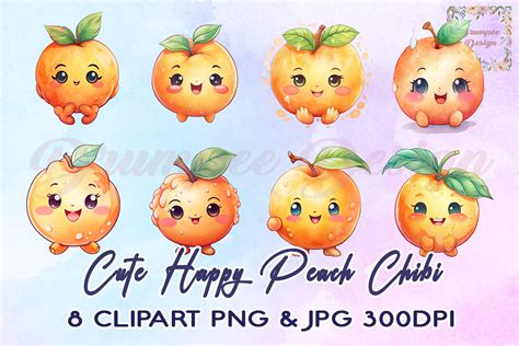 Cute Happy Peach Chibi Clipart Graphic By Drumpee Design · Creative Fabrica