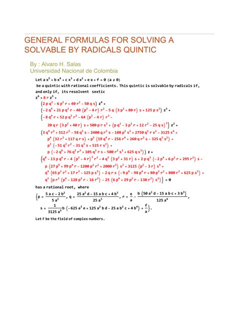Pdf Solving Quintic Equations By Radicals A Mathematica Approach