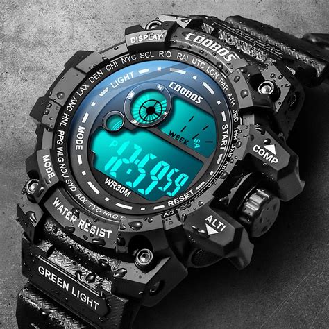 Coobos New Men Led Digital Watches Luminous Fashion Sport Waterproof