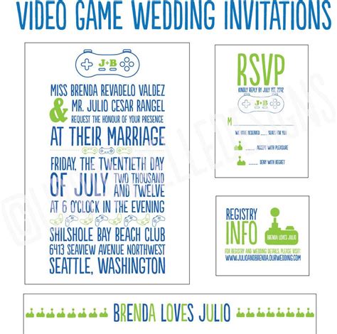 Video Game Wedding Invitation In Blue And Green
