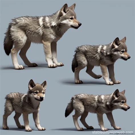 Wolf Puppy 3 Poses Reference Sheet Stable Diffusion Online