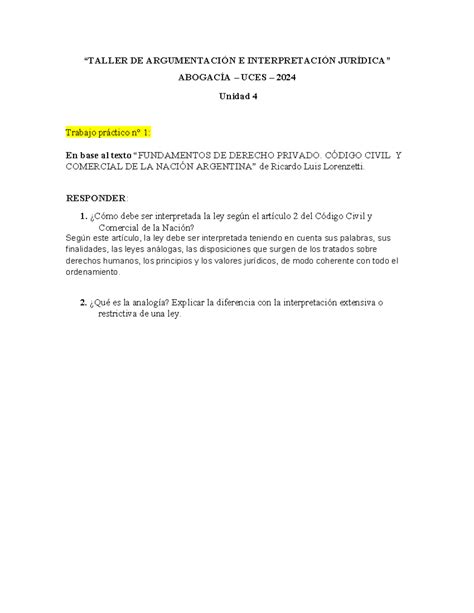 Unidad 4 Tp 1 Tp 4 “taller De ArgumentaciÓn E InterpretaciÓn