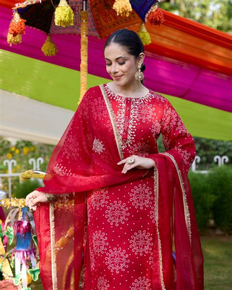 Shop Vaidehi Maroon Bandhani Satin Suit Set For Women Online In India