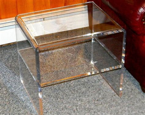 Clear Acrylic Side Table With Shelf Waterfall Edge Design End Table