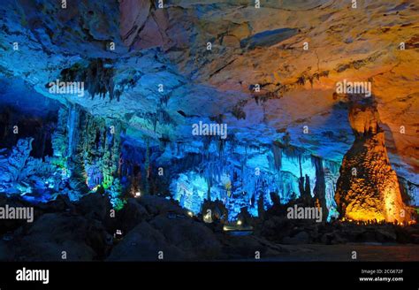 Reed Flute Cave Guilin In Guangxi Province China Colorful