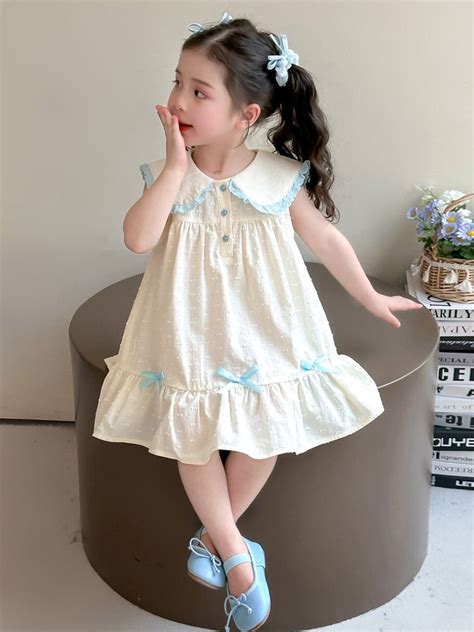 【臺灣出貨】女童寶寶夏季新款夏裝連衣裙娃娃領洋氣無袖裙子公主兒童背心短袖連身裙 T恤裙 女童連衣裙 女童洋裝 蝦皮購物