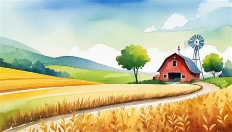 Premium Vector Watercolor Landscape Scenery Illustrations Of Farmer