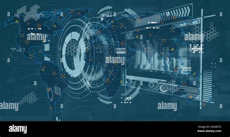 Image Of Digital Interface And Data Processing Over World Map On Blue