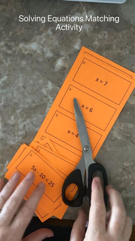 Solving Equations Matching Activity Fun Algebra Activities Real Life