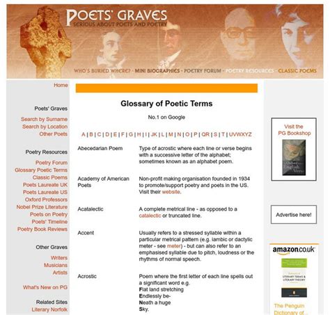 Poets Graves Glossary Of Poetic Terms Handout For 9th 10th Grade Lesson Planet