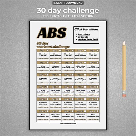 How To Get A Six Pack 30 Day Abs Workout Challenge Calisthenics Etsy